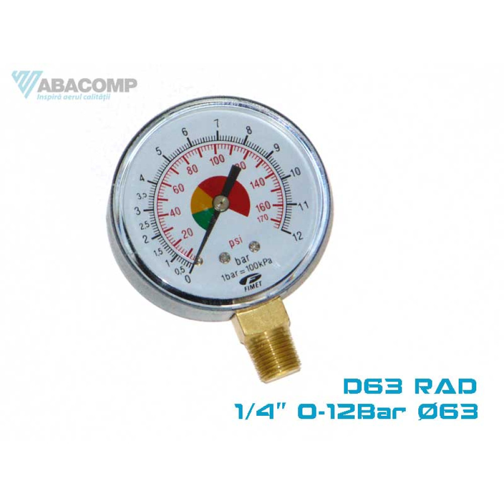Manometru Presiune Aer Filet Radial 1/4 0-12 Bar Gav - Abacomp.ro